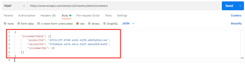 Wix API - How to increase or decrease inventory using Postman - Beehexa