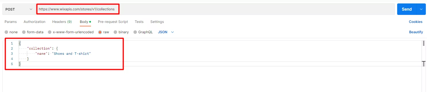 Wix API 2024 - How to create a product category using Postman - Beehexa
